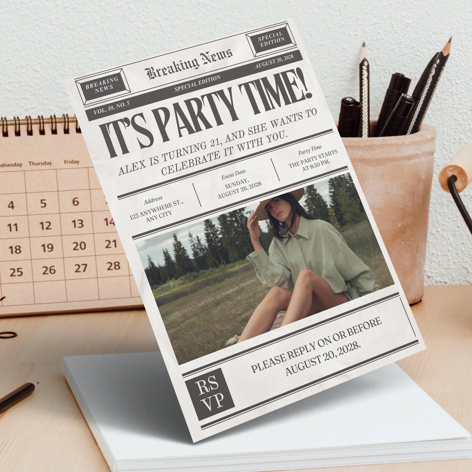 Birthday Invitation Note, News Headline Style, Personalized Invite ...