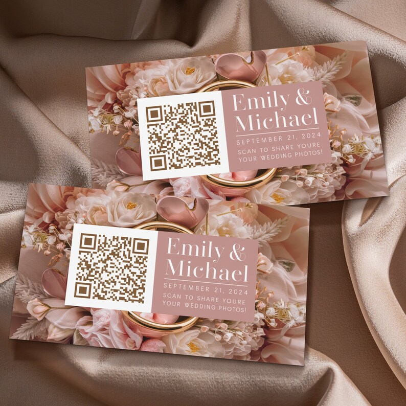 Elegant Floral Wedding QR Code Insert, Share Wedding Photos Card ...