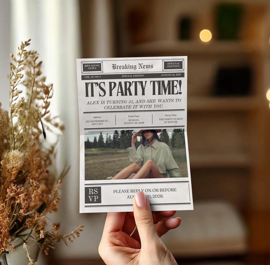 Birthday Invitation Note, News Headline Style, Personalized Invite ...