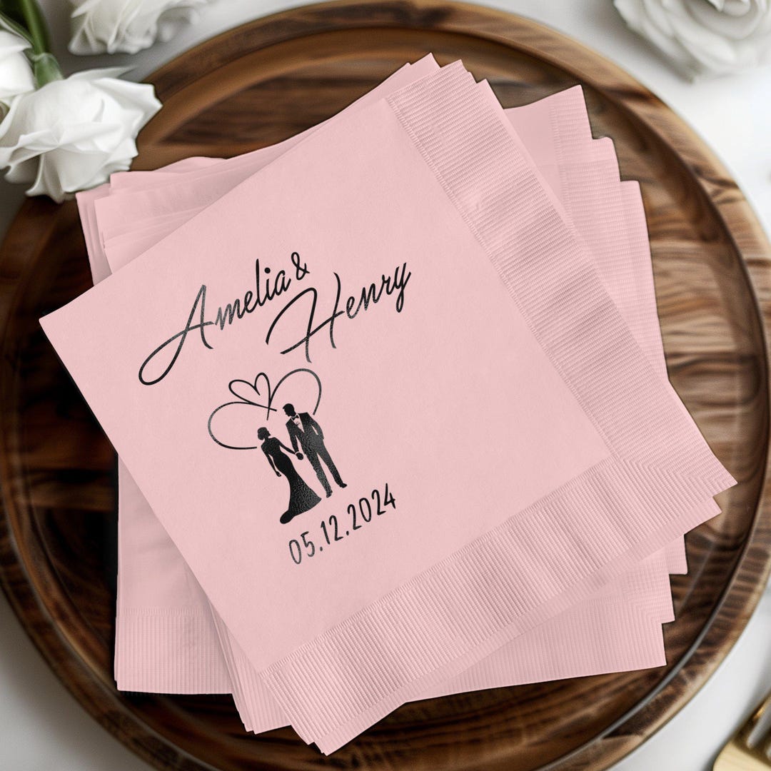 Elegant Wedding Foil Napkins, Bride and Groom Design, Wedding Reception ...