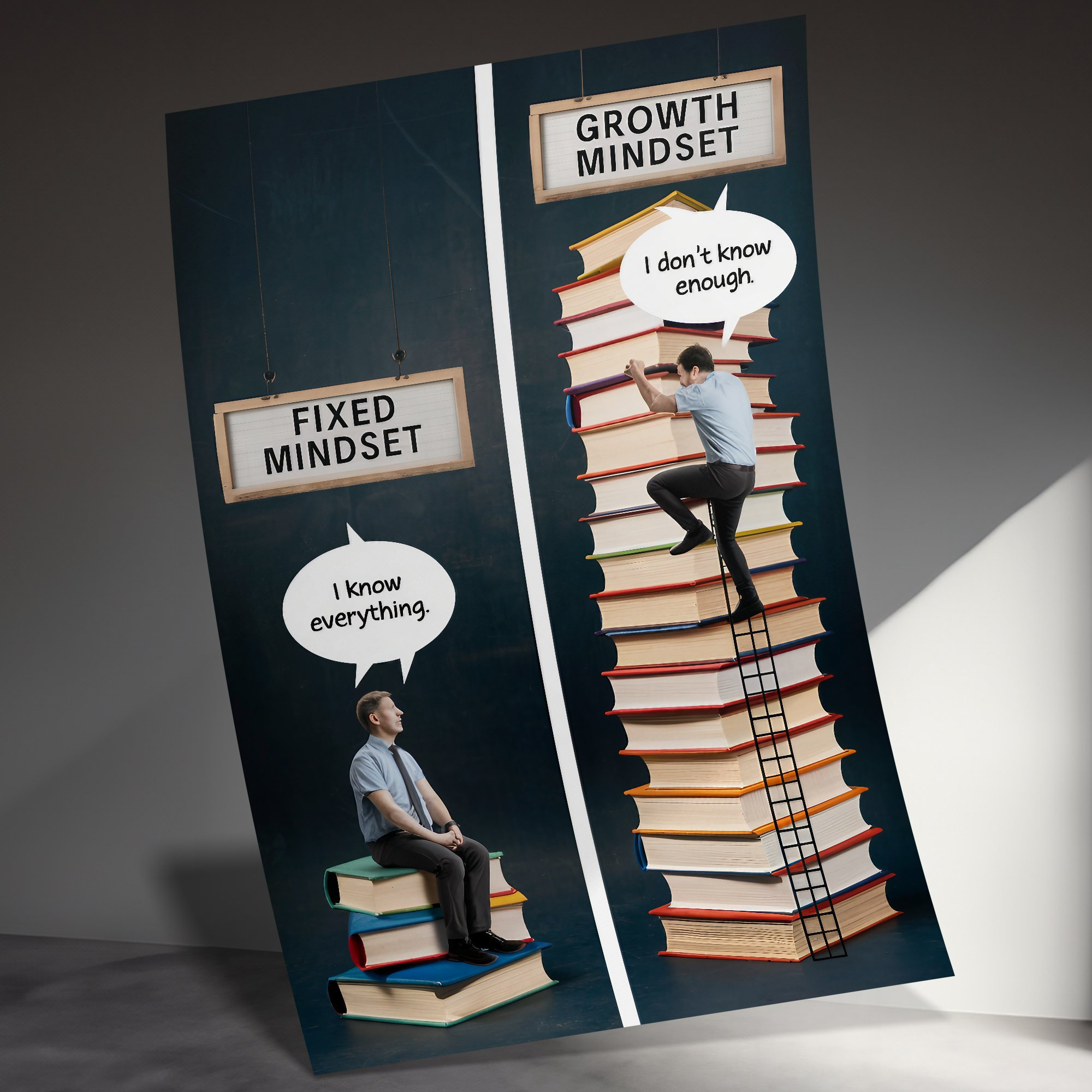 Growth Mindset Vs Fixed Mindset Poster, Inspirational Office Wall Art ...