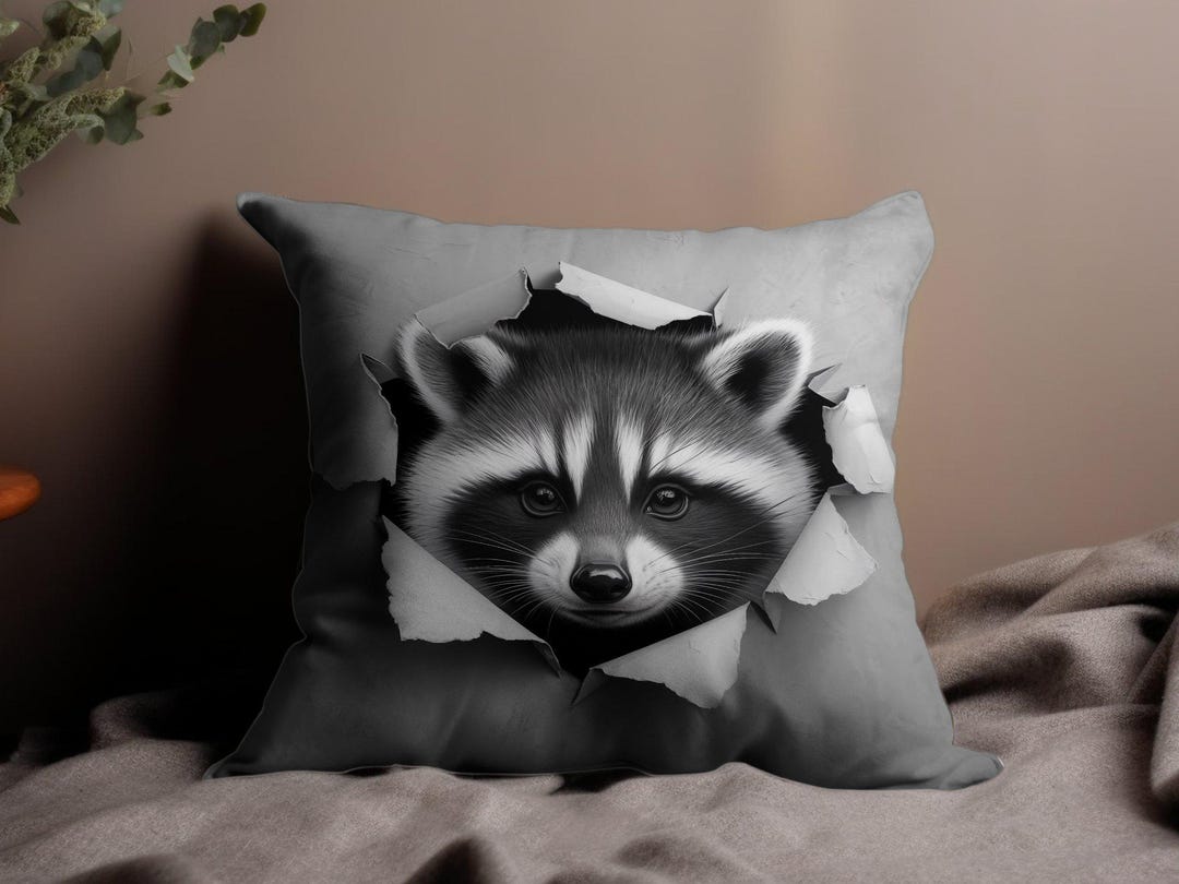 Raccoon Pillow, Cute Animal Pillow, Woven Raccoon Cushion, Custom ...