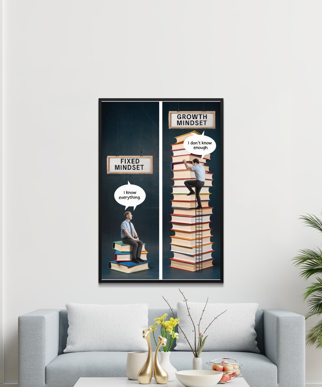 Growth Mindset Vs Fixed Mindset Poster, Inspirational Office Wall Art ...