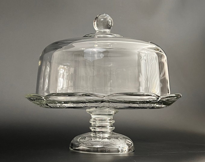 Vintage Cake Pedestal Stand & Glass Dome, Anchor Hocking Savannah Clear ...
