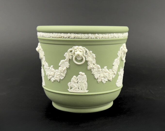 Vintage Wedgwood Sage Green Jasperware Planter, 1960s Wedgwood England Green Planter ...