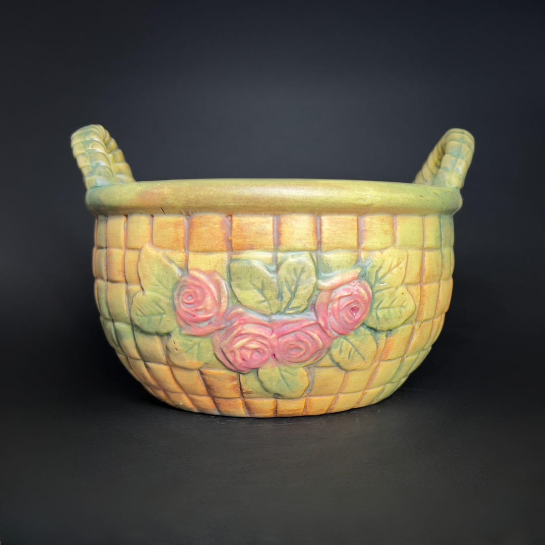 Antique Weller Pottery Flemish Ceramic Basket Planter, Early 20th ...