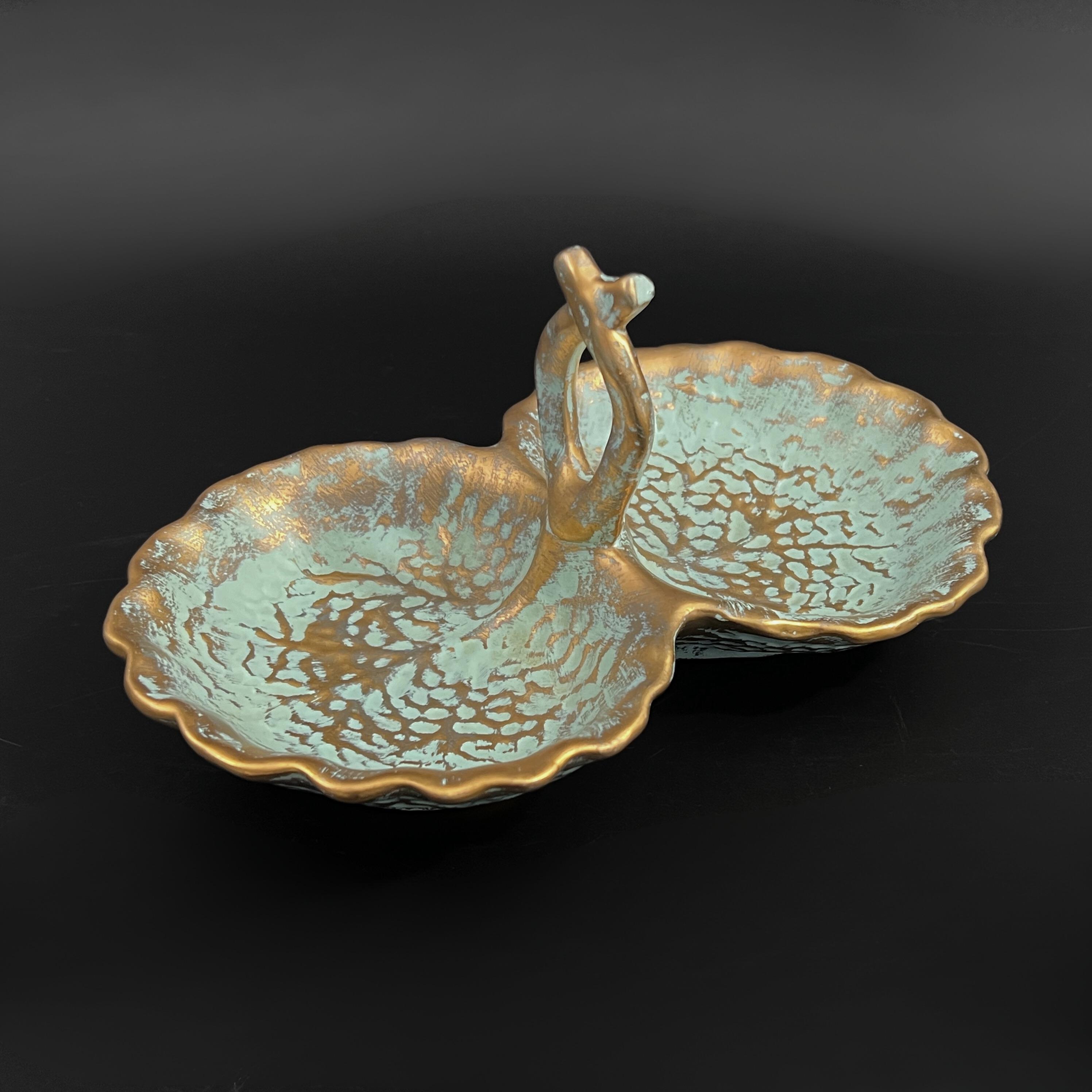 Vintage Stangl Pottery Leaf Dish: Mid-century Modern Gold & Turquoise ...