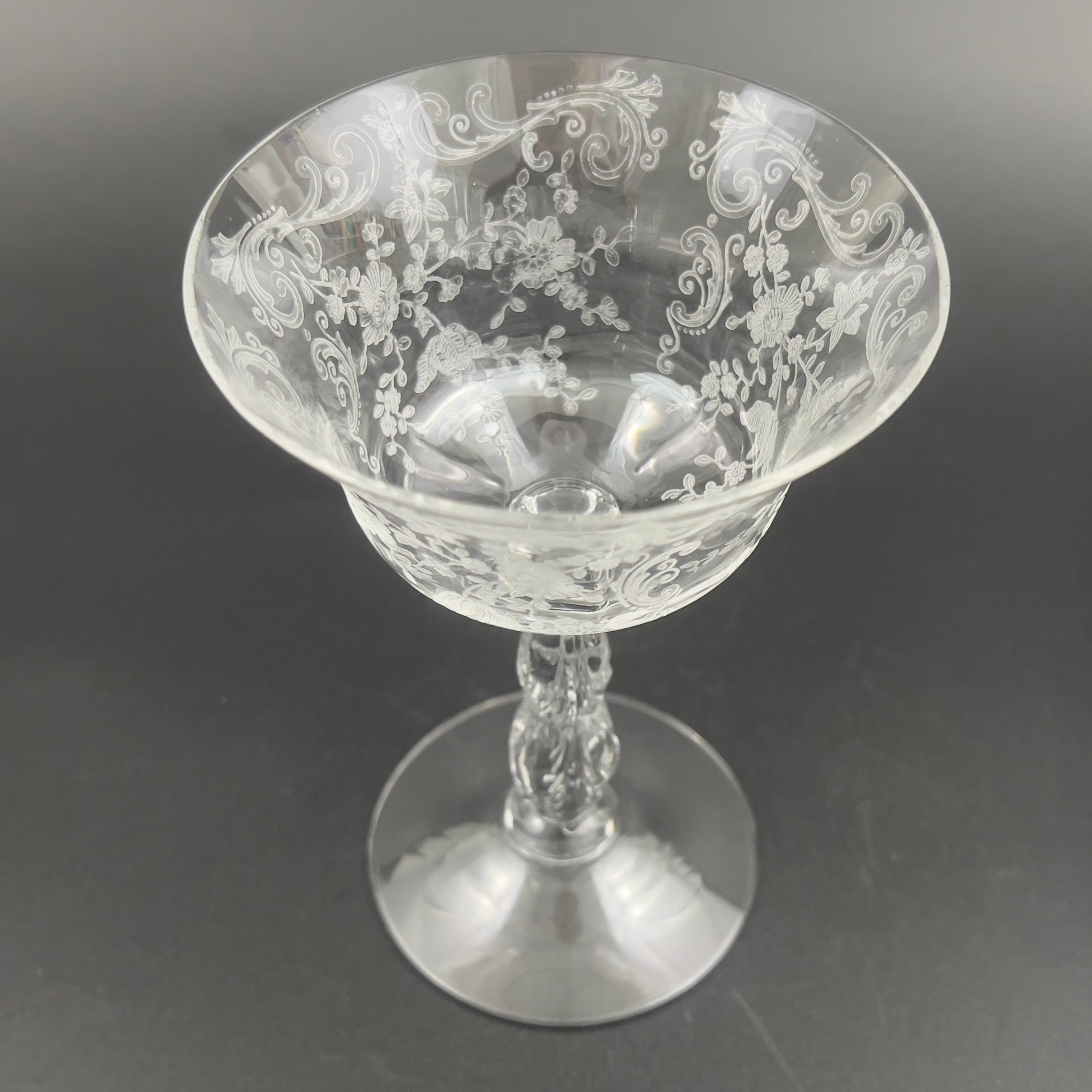 Set of 4 Etched Floral Champagne Coupes, 1940s Cambridge Glass ...