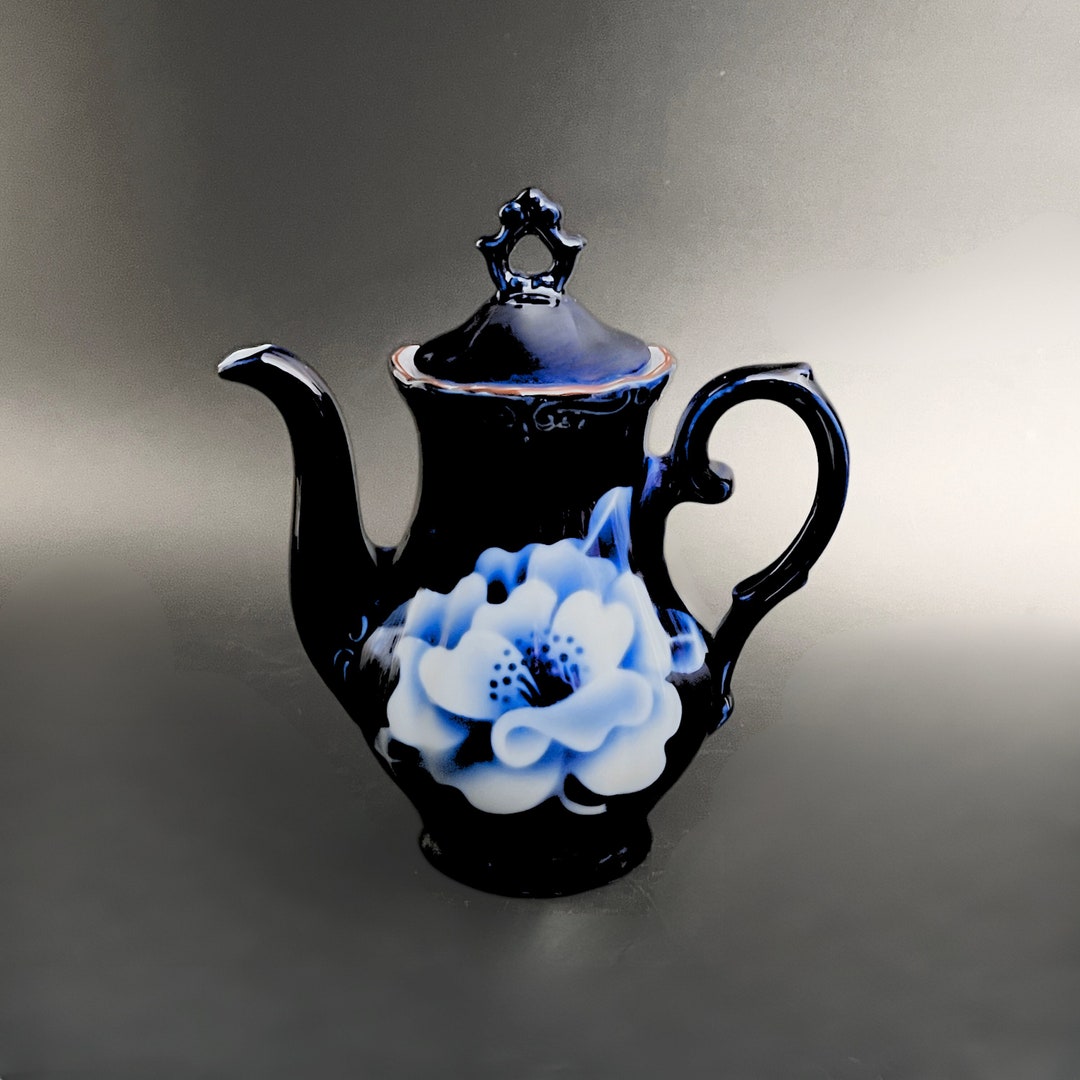 Midcentury Japan Cobalt Blue Porcelain Tea Pot, KT Japan Cobalt Tea Pot ...