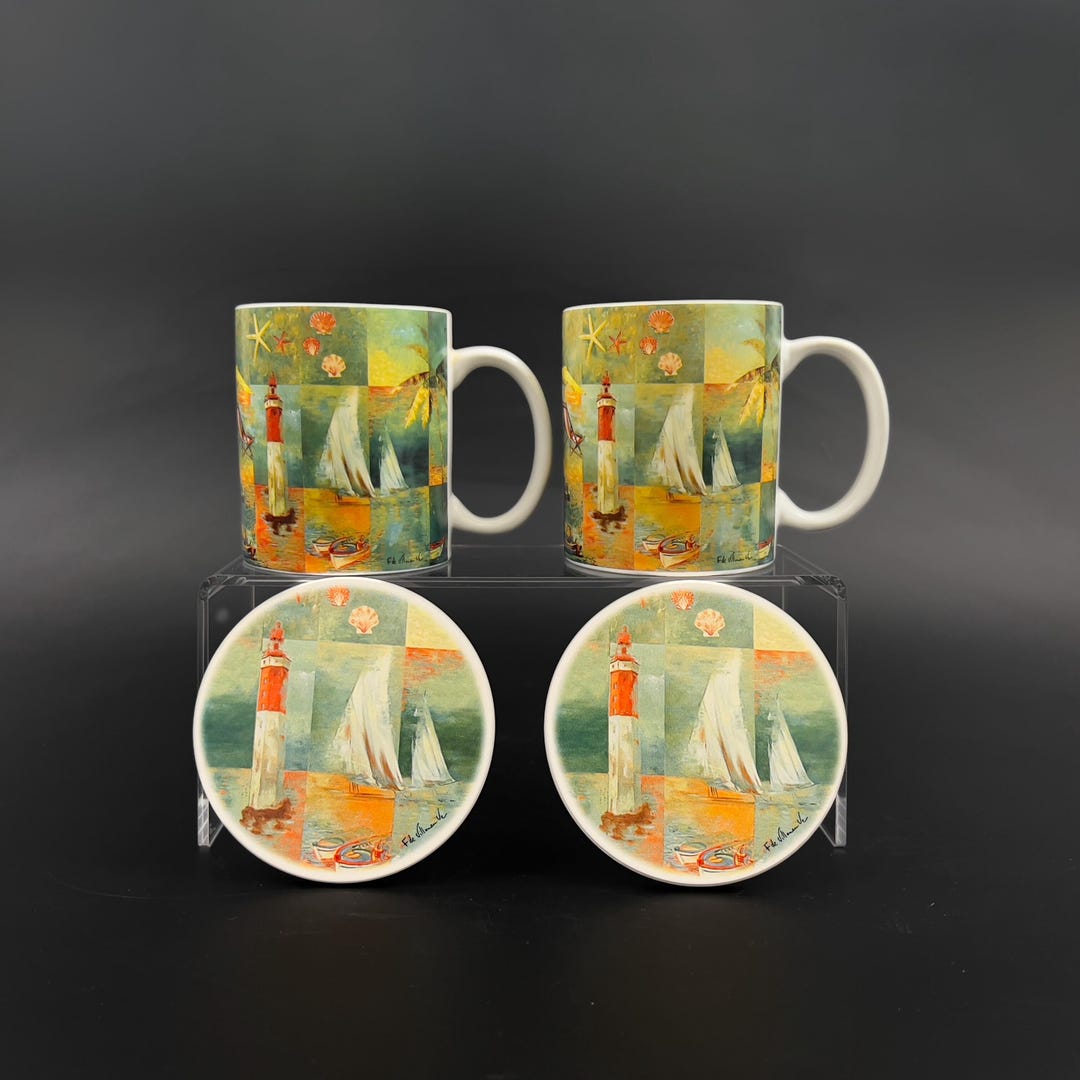 Vintage Set - Matching Nautical Mug & Coaster Gift Set, Sailboat Lover ...