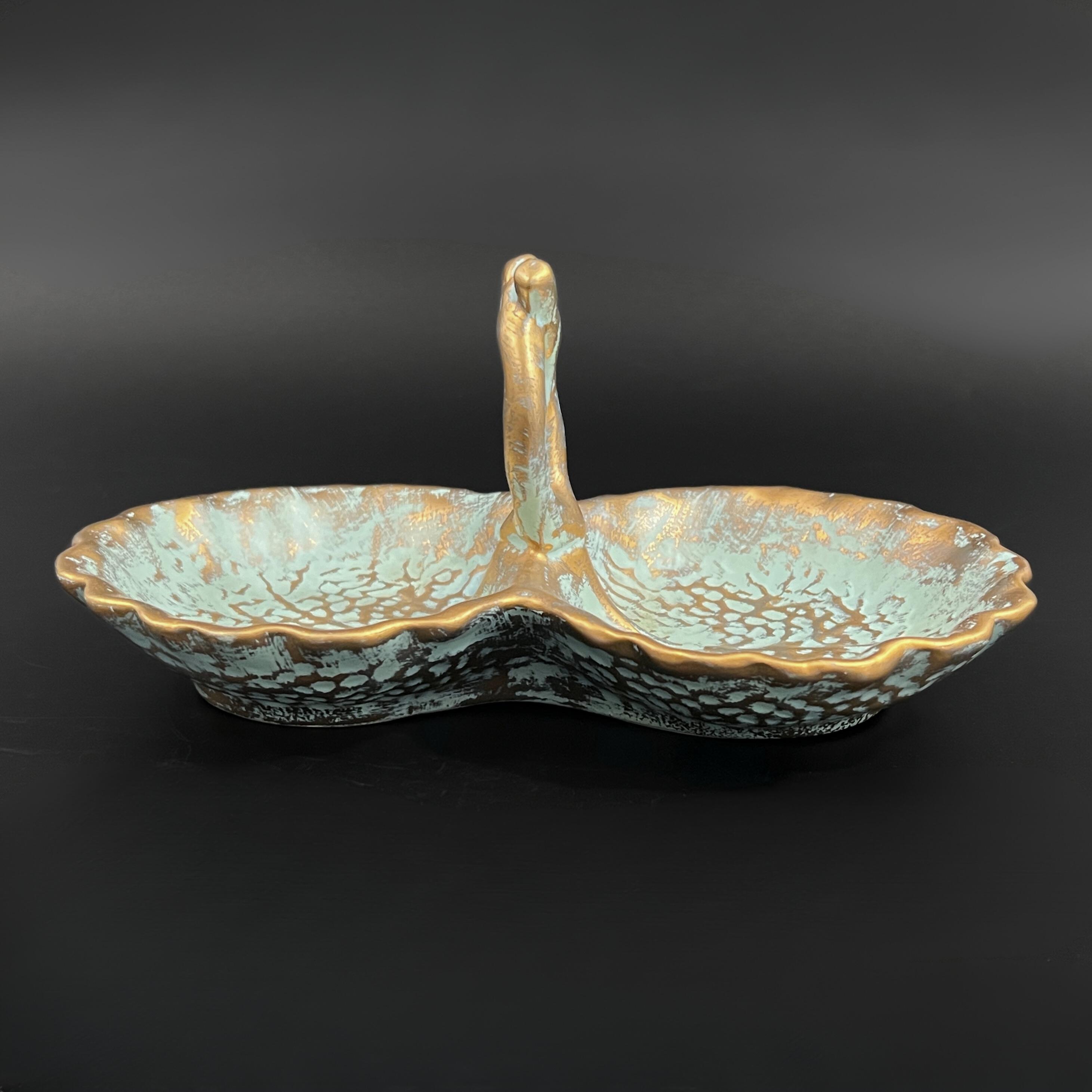 Vintage Stangl Pottery Leaf Dish: Mid-century Modern Gold & Turquoise ...