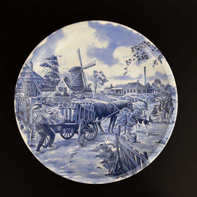 Vintage Delft Blue Wall Plate: Hand-decorated Dutch Scene (9.5 Inch) - Etsy