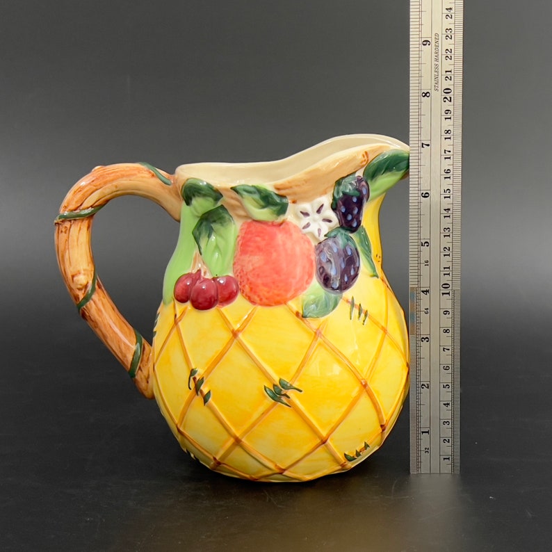 Vintage Majolica Ceramic Fruit Pitcher, Ceramic Pitcher With Fruit ...