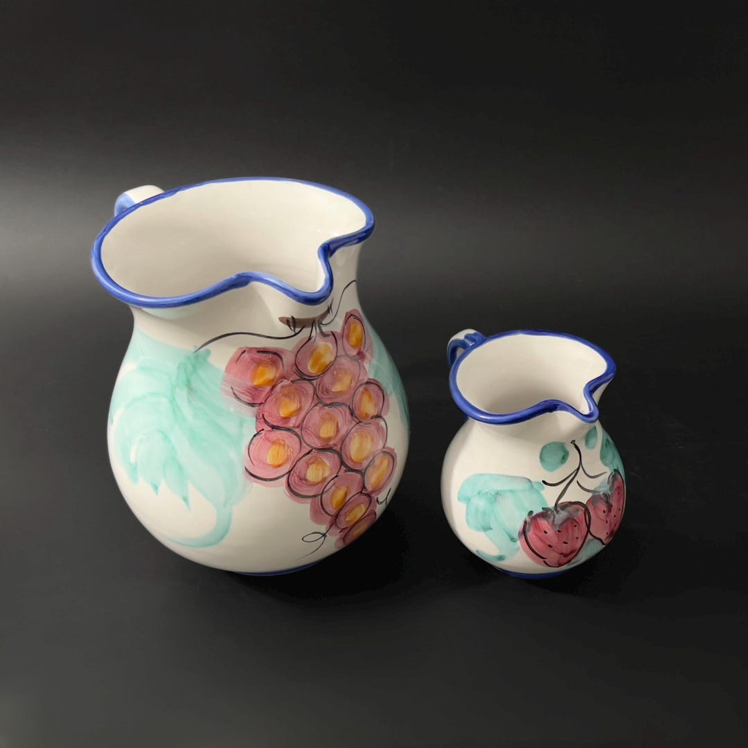 Set of Two Vietri Italy Ceramic Pitchers in Buon Giorno Pattern ...