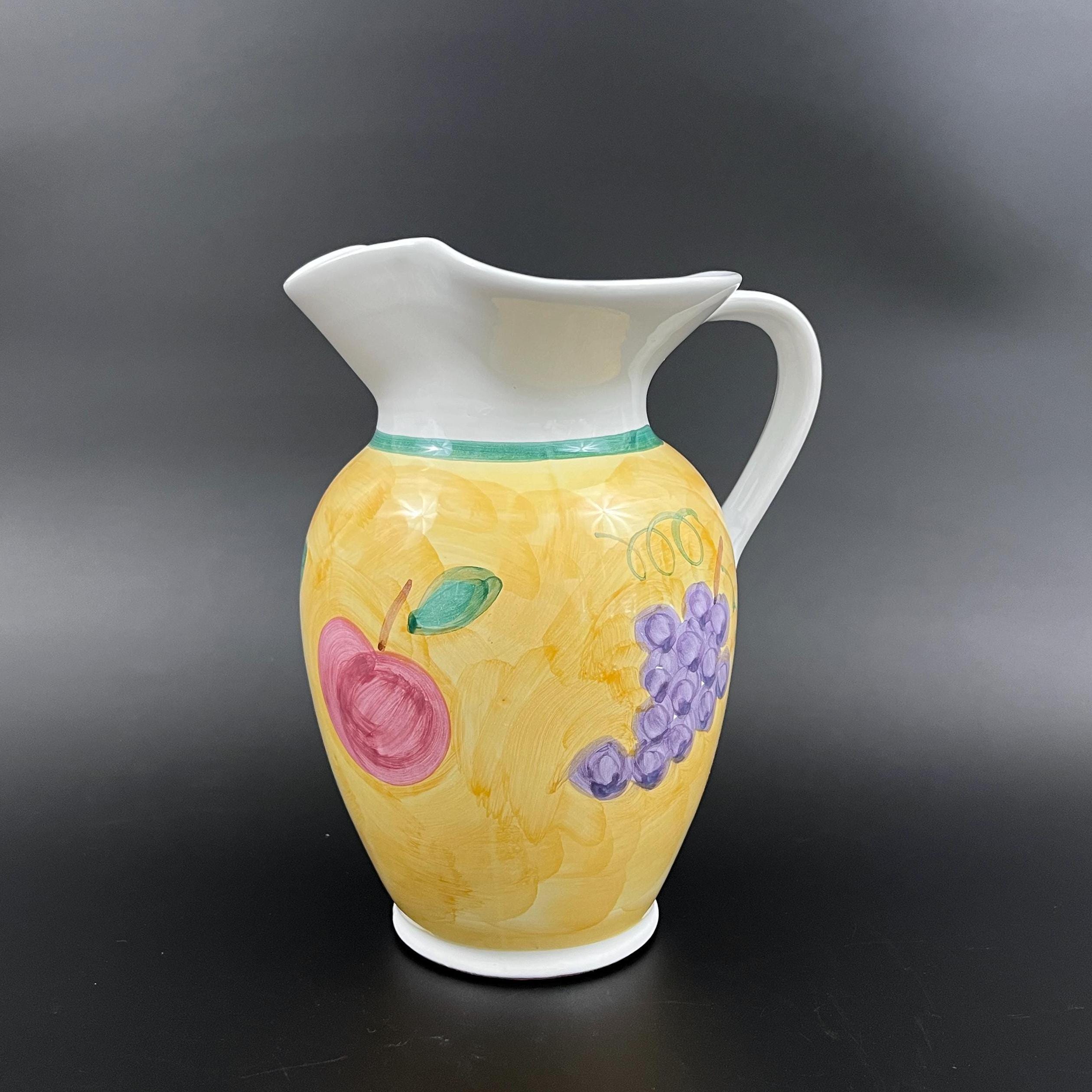 Vintage Caleca Pitcher Vase: Hand-painted Italian Ceramic Fruit Decor ...