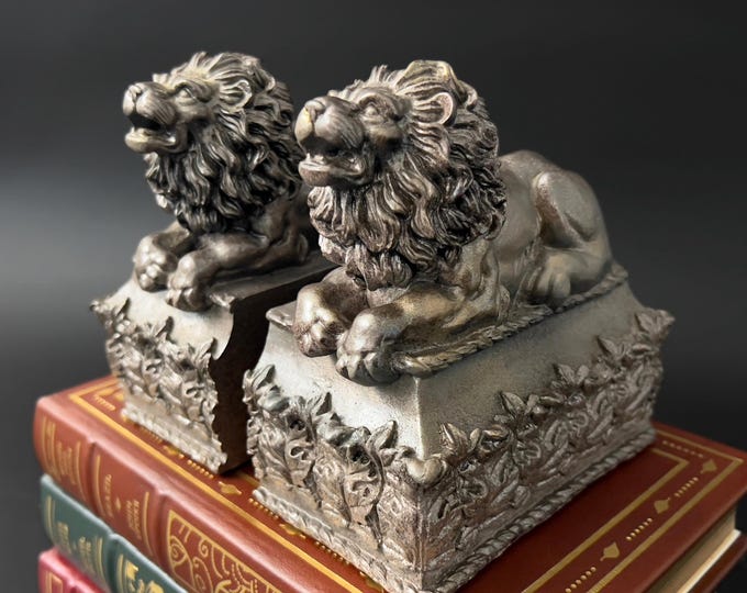 Vintage Pair of Lion Bookends, Neoclassical Bookend, Dark Academia ...