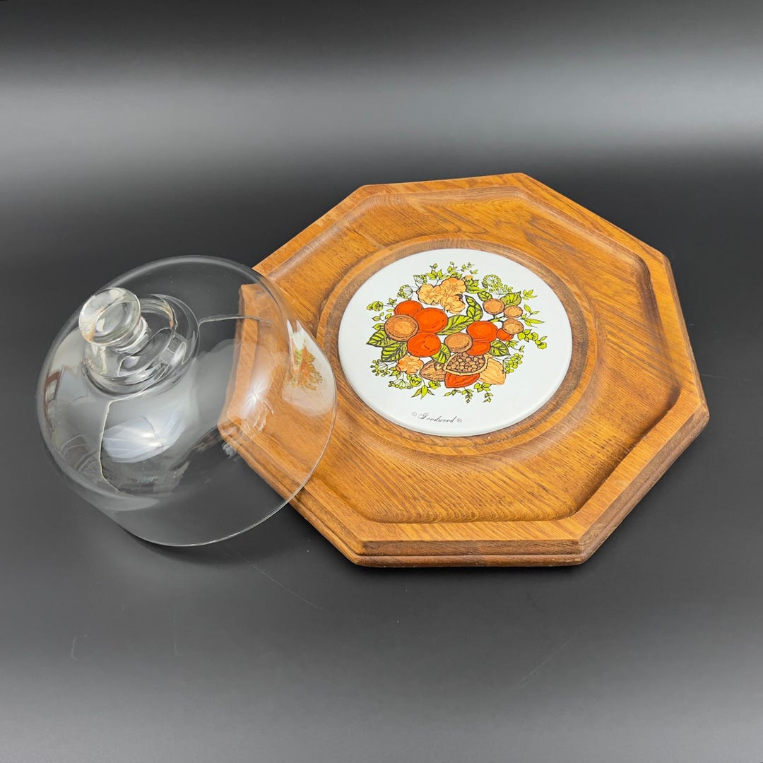 Mid Century Modern Cheese Tray With Glass Dome, 1960s Cheese Board ...