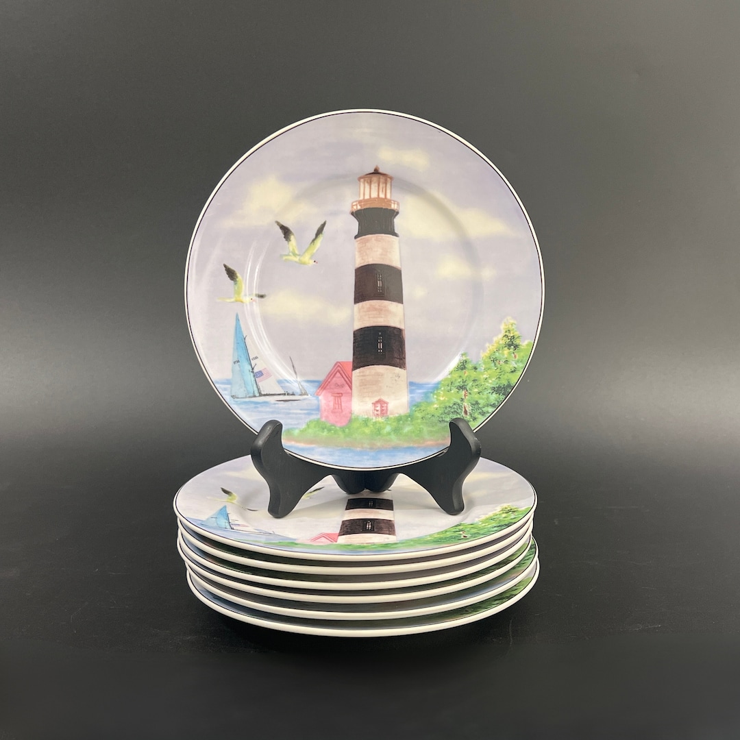 Set of 7 Thomson Pottery Lighthouse Plates, 8" Nautical Plates, Beach ...