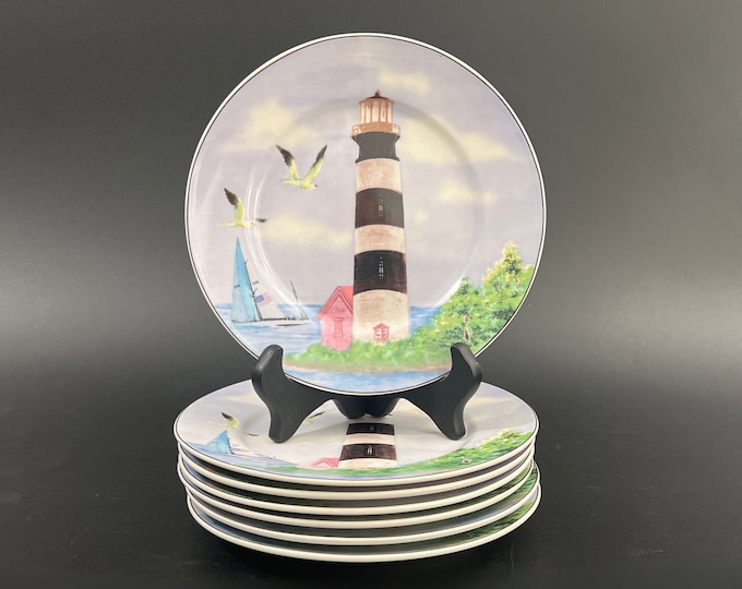 Set of 7 Thomson Pottery Lighthouse Plates, 8" Nautical Plates, Beach ...