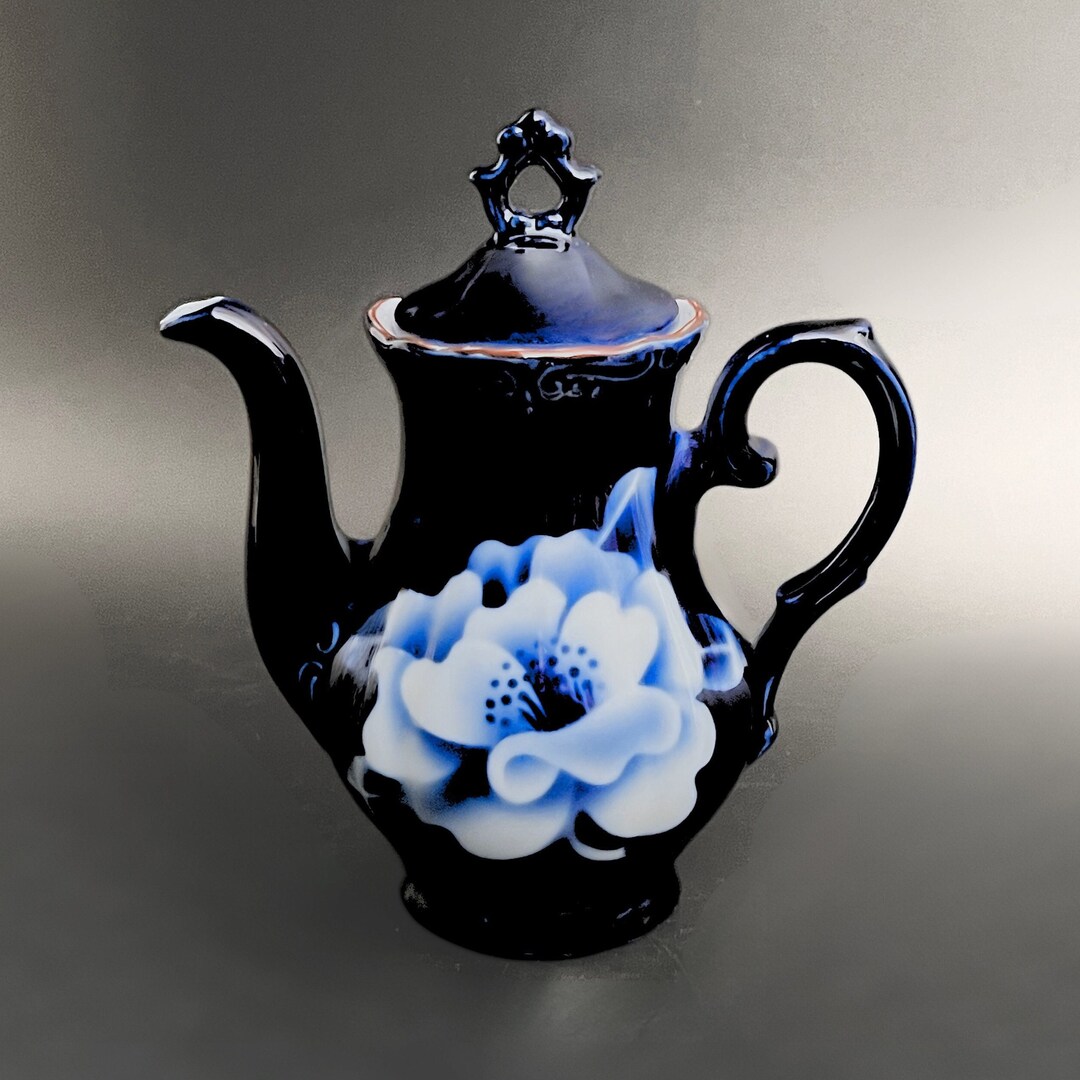 Midcentury Japan Cobalt Blue Porcelain Tea Pot, KT Japan Cobalt Tea Pot ...