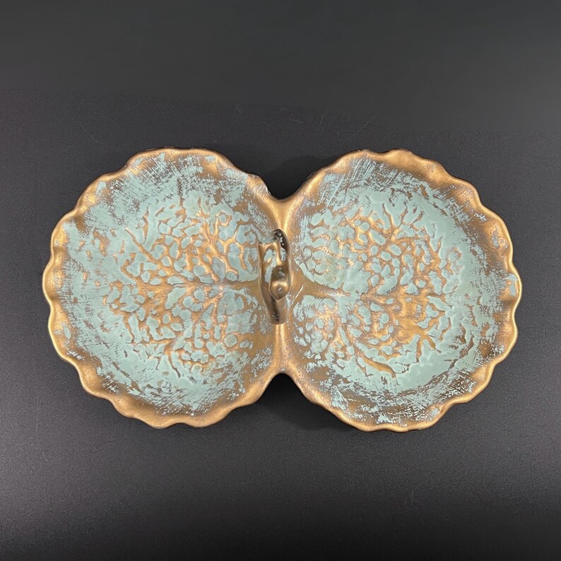 Vintage Stangl Pottery Leaf Dish: Mid-century Modern Gold & Turquoise ...