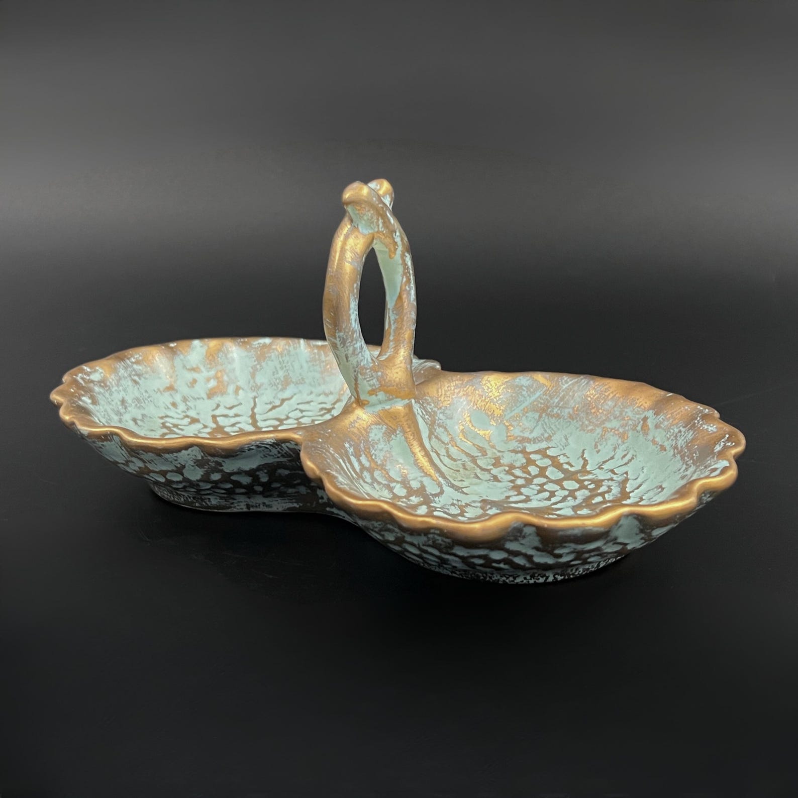 Vintage Stangl Pottery Leaf Dish: Mid-century Modern Gold & Turquoise ...