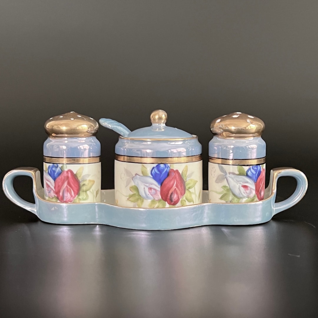 Antique Porcelain Condiment Set, Noritake Blue Lusterware, Hand Painted ...
