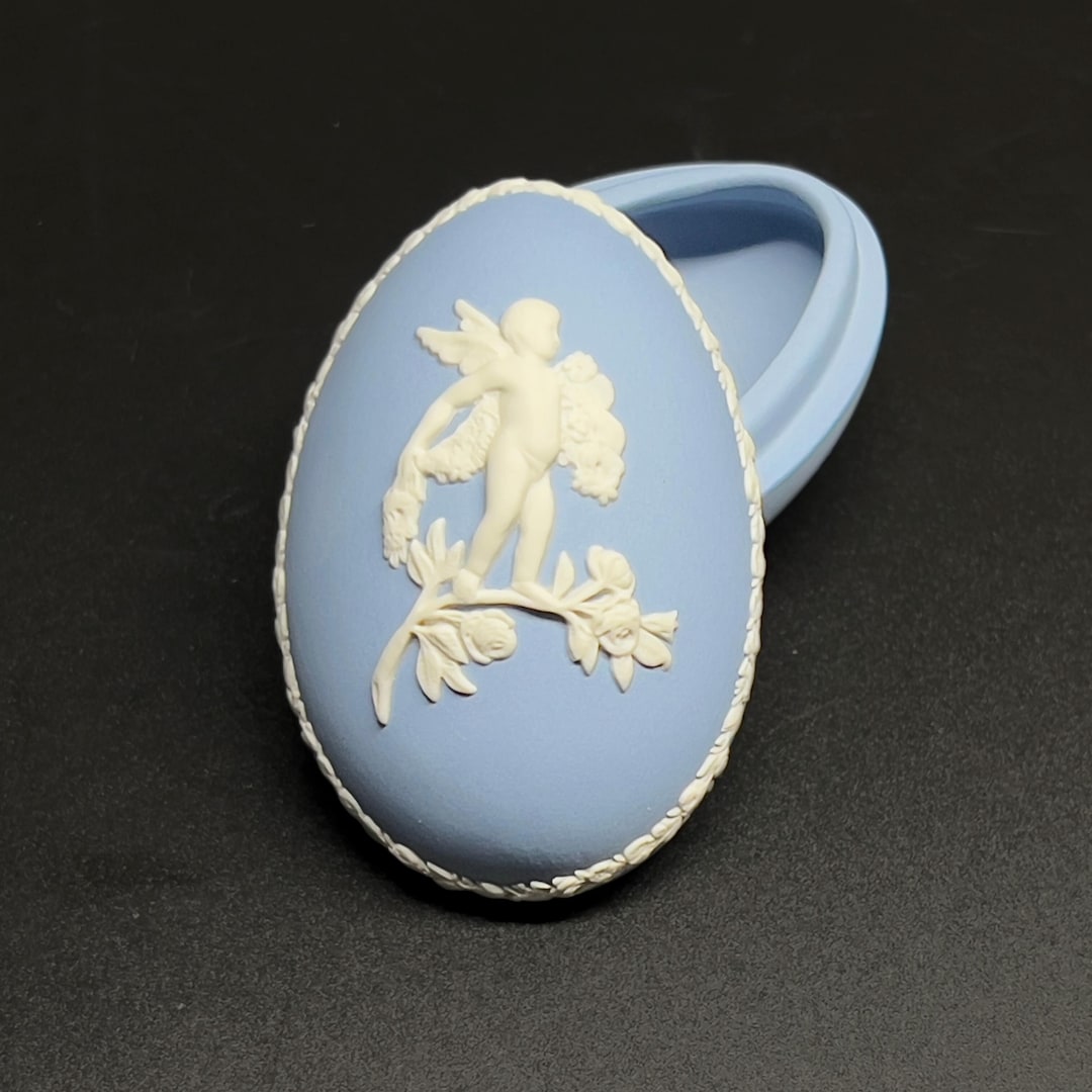 Vintage Wedgwood Blue Jasperware Egg Trinket Box: Cupid & Rose - Etsy