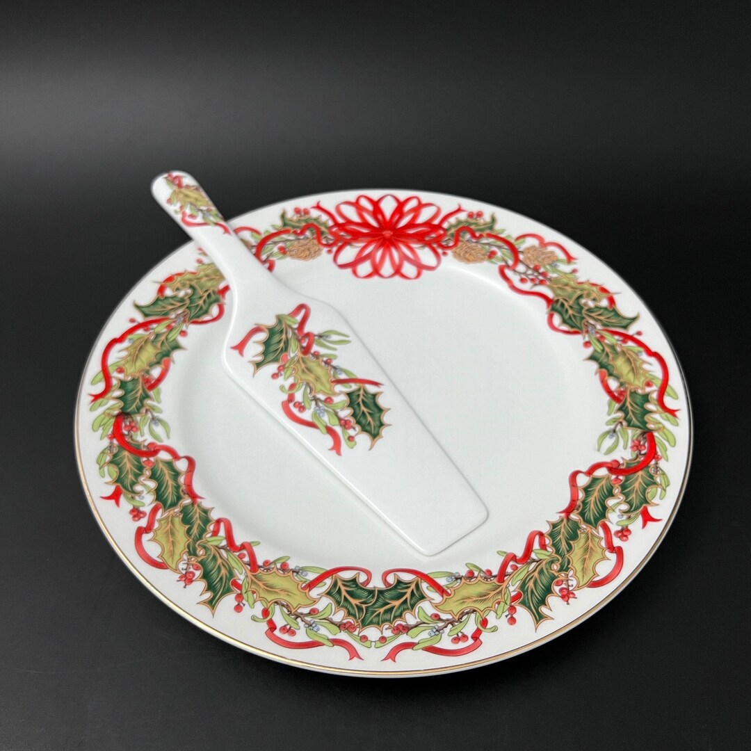 Vintage Andrea Sadek Christmas Cake Plate & Server Set: Holiday Garland ...