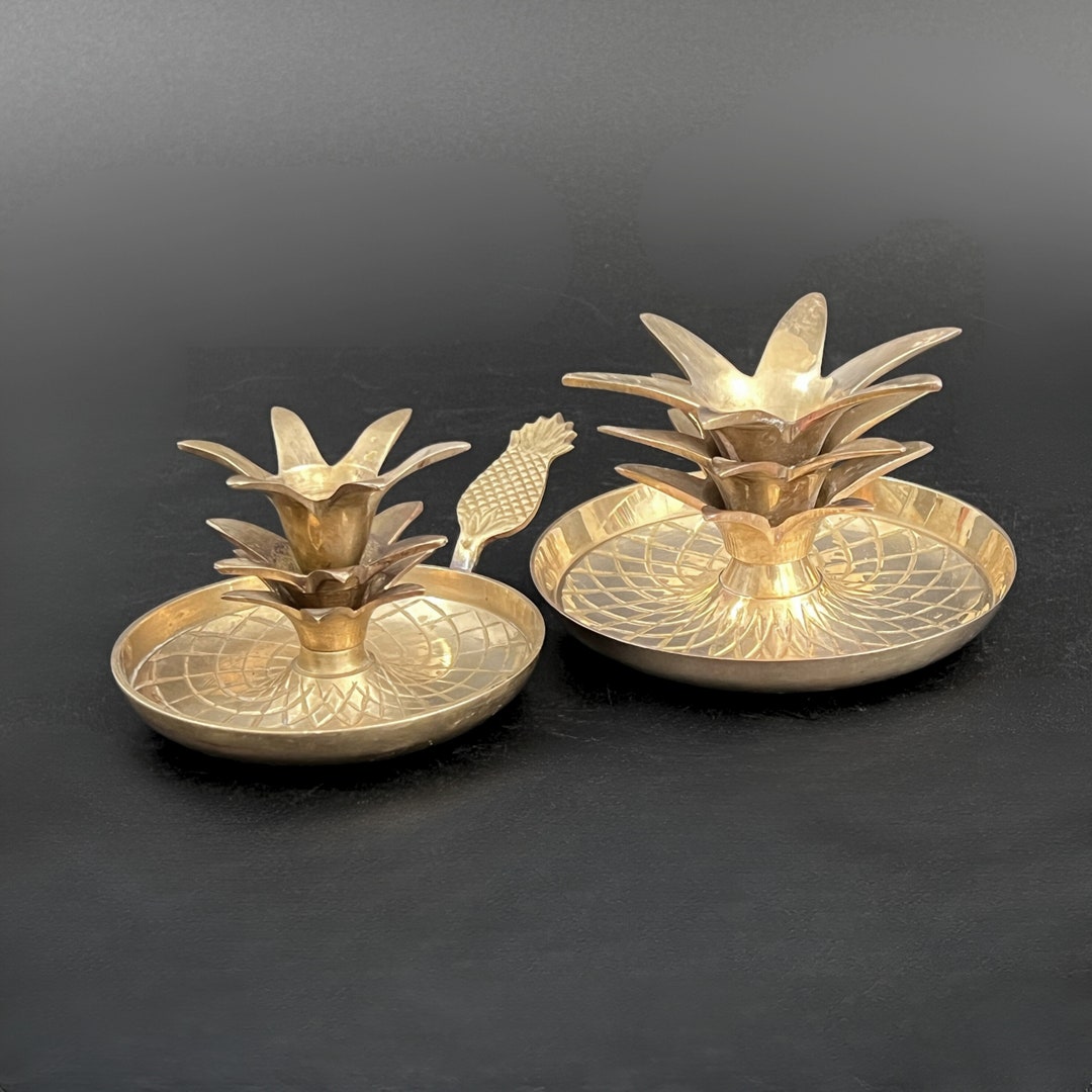 Two Midcentury Brass Pineapple Candlestick Holders, Vintage Brass ...