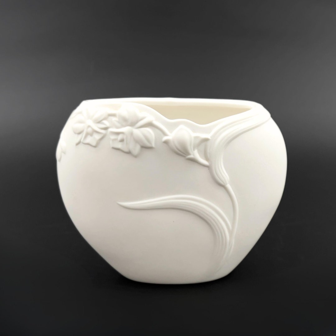 Vintage White Bisque Vase, Art Nouveau Style Vase With Calla Lily ...