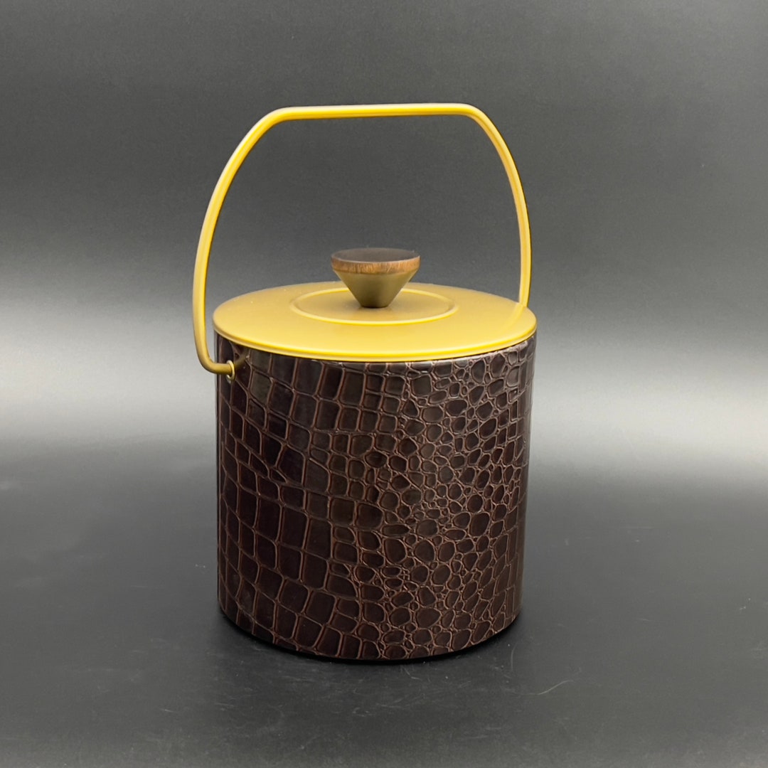 Midcentury Modern Ice Bucket, 1960s Faux Crocodile Ice Bucket, Dark ...