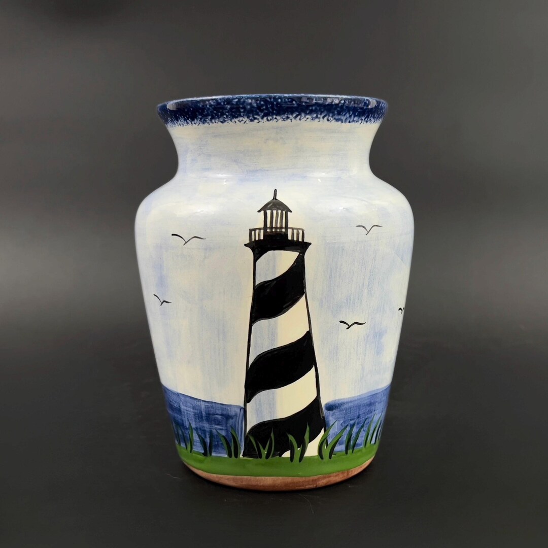 Hand-painted Lighthouse Vase: Nola Watkins Folk Art Pottery - Etsy