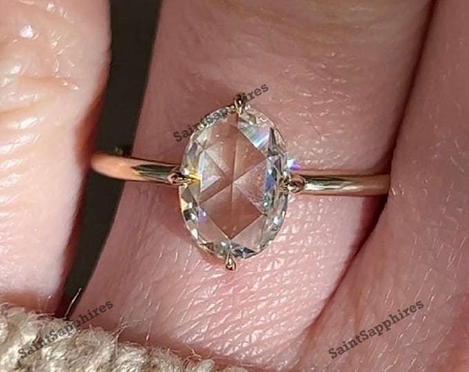 Solitaire Rose Cut Diamond Ring Antique Rose Cut Moissanite Ring 2.00 ...