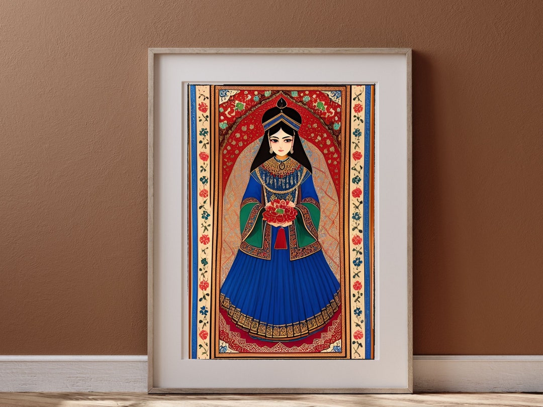 Traditional Persian Miniature - Woman With Flowers - Digital Print ...