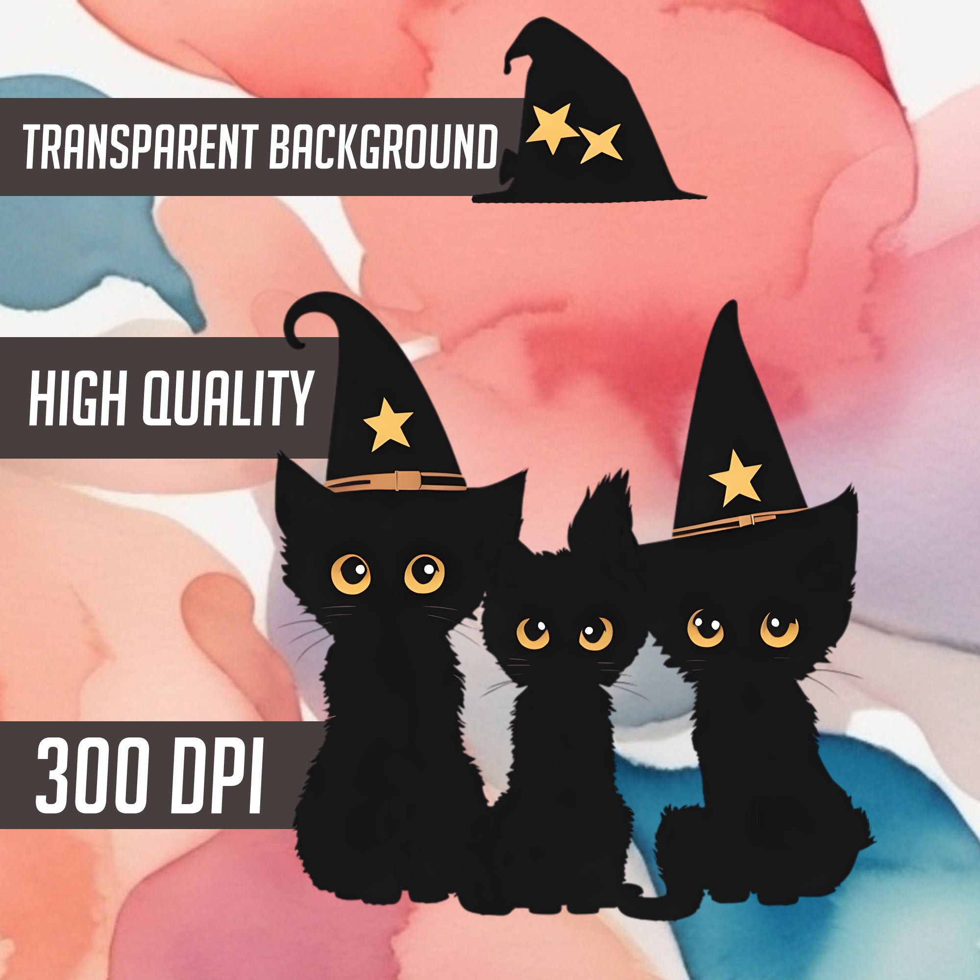 Witch Cat Halloween PNG Black Cat Halloween Cat Clipart Printable ...