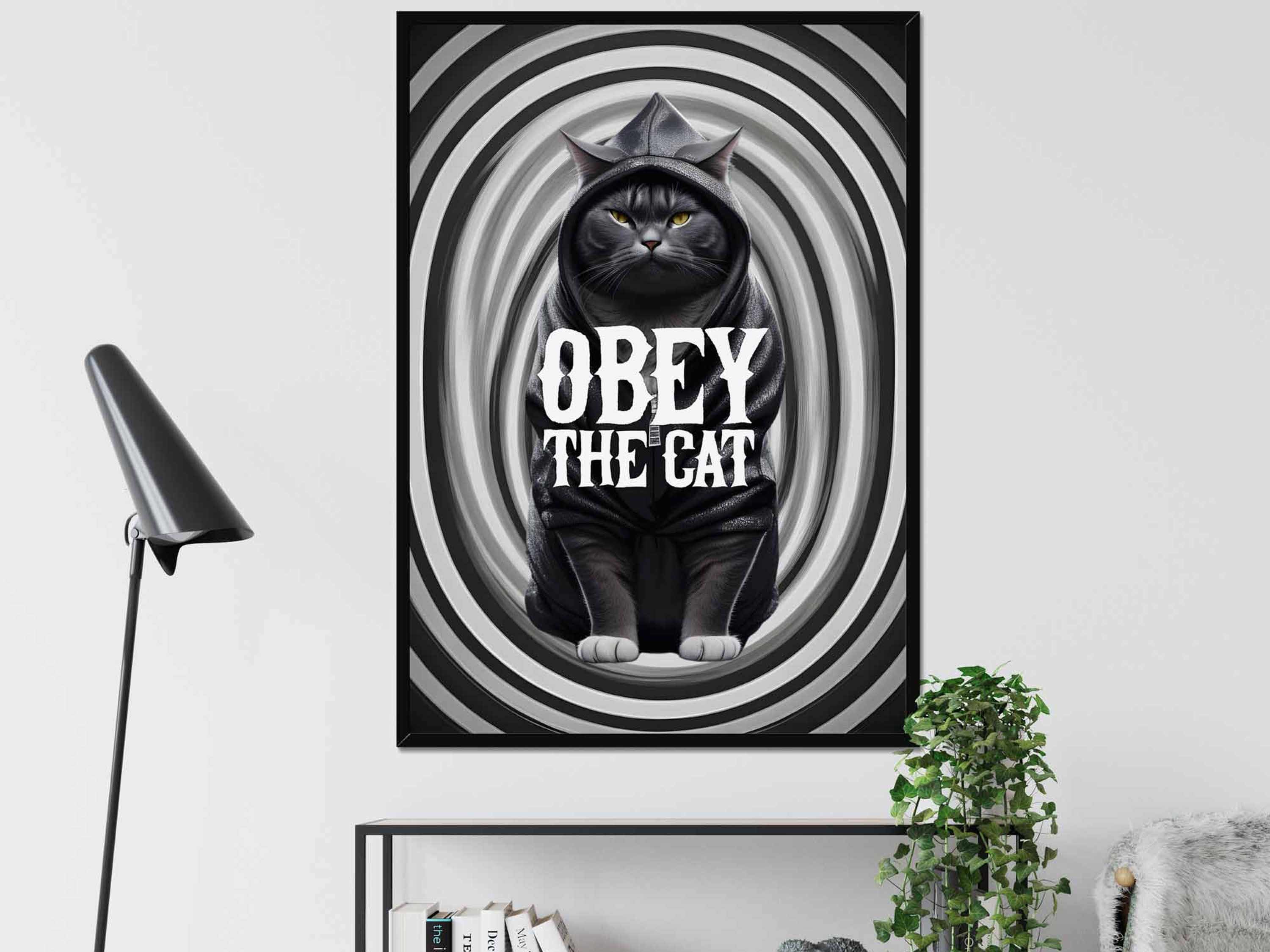 Obey the Cat Cat Art Print Printable Wall Art Animal - Etsy