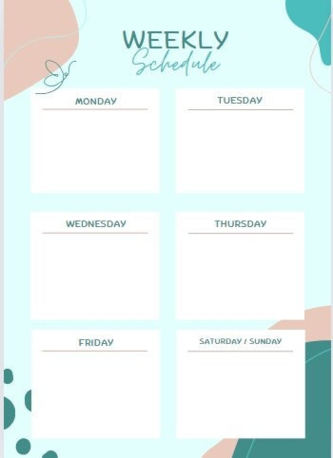 Weekly Schedule Digital Download - Etsy