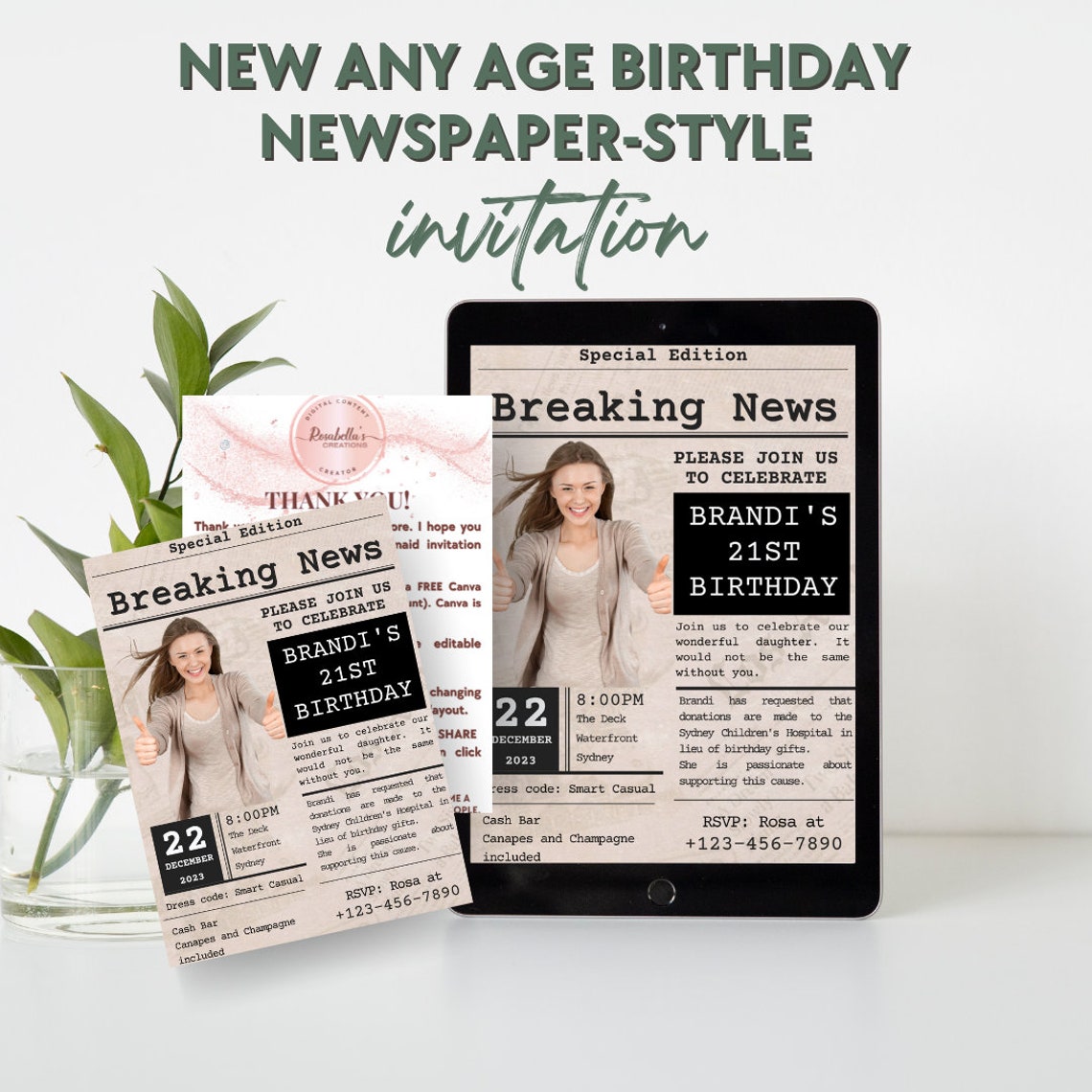Newspaper Birthday Party Invitation Template, Birthday, Editable ...