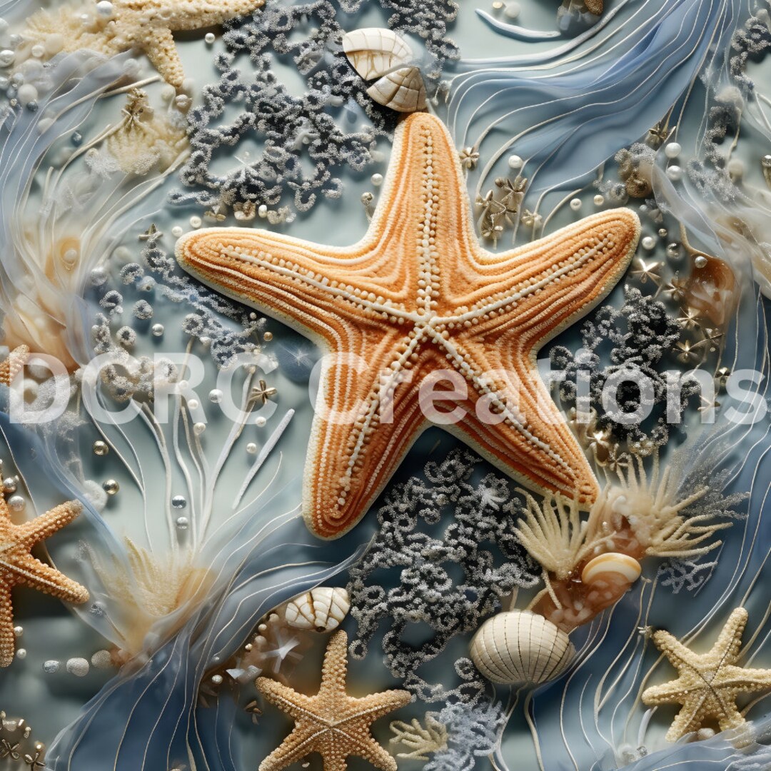 Colorful Detailed Underwater Starfish Embroidery Print/starfish ...