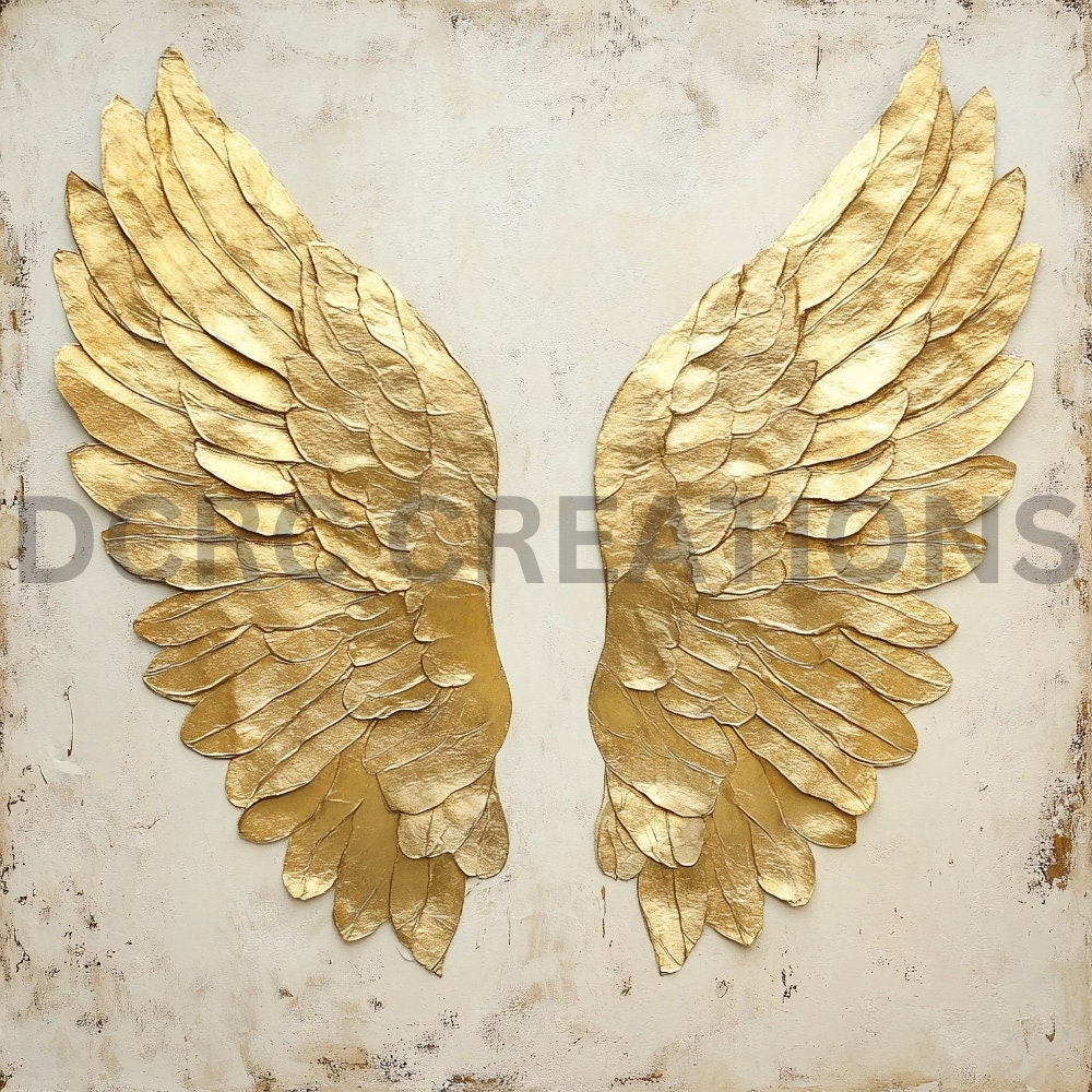 Antique Gold Leaf Angel Wings Textured Print/angel Wings Print/gold ...