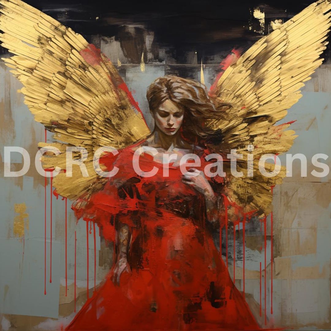Red and Gold Abstract Angel Print/angel Print/abstract Angel Decorative ...