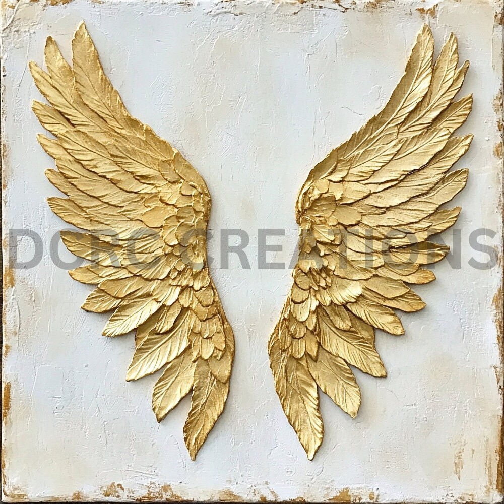 Antique Gold Leaf Angel Wings Textured Print/angel Wings Print/gold ...