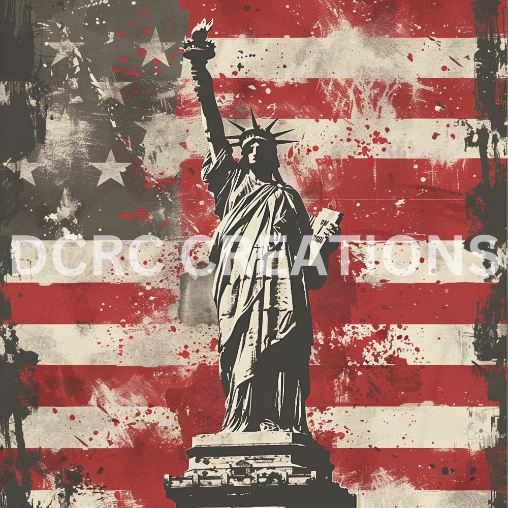 Grunge Art Lady Liberty With American Flag Print/urban Art American ...