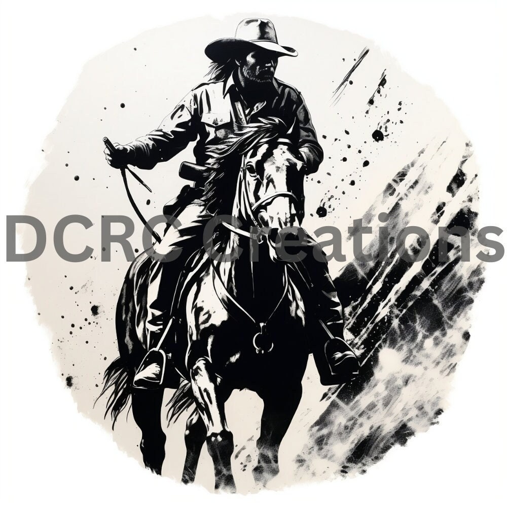 Black and White Stencil of a Cowboy/cowboy/horse/stencil - Etsy
