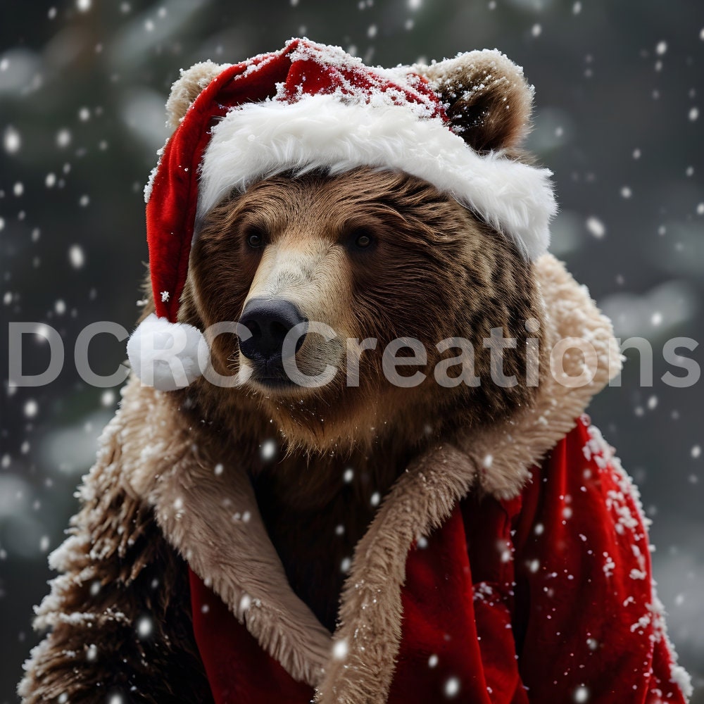 Grizzly Bear Dressed in a Santa Claus Outfit Print/holiday Bear Print ...