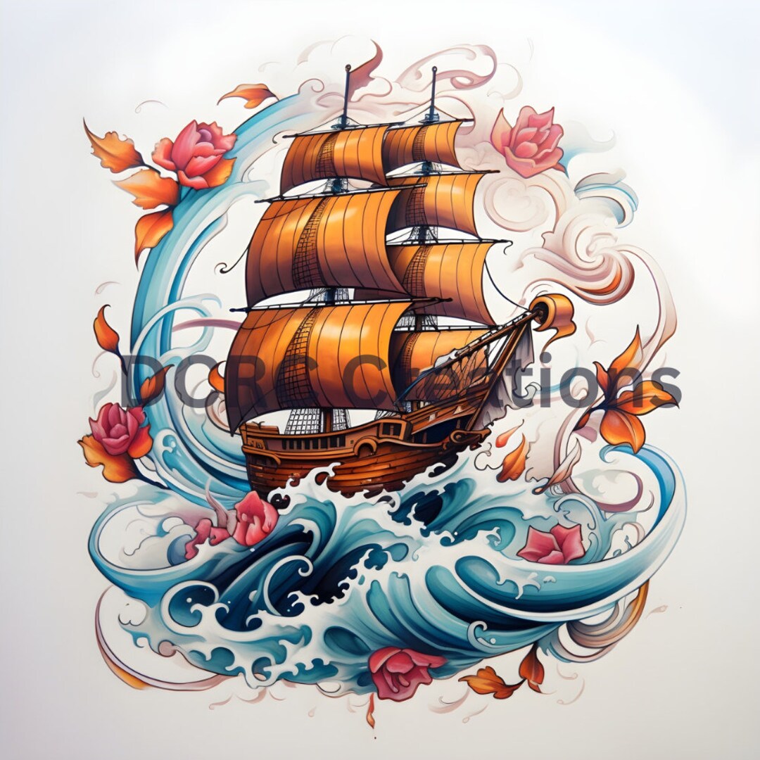 Colorful Tattoo Design Clipper Print/cutty Sark Print/clipper - Etsy