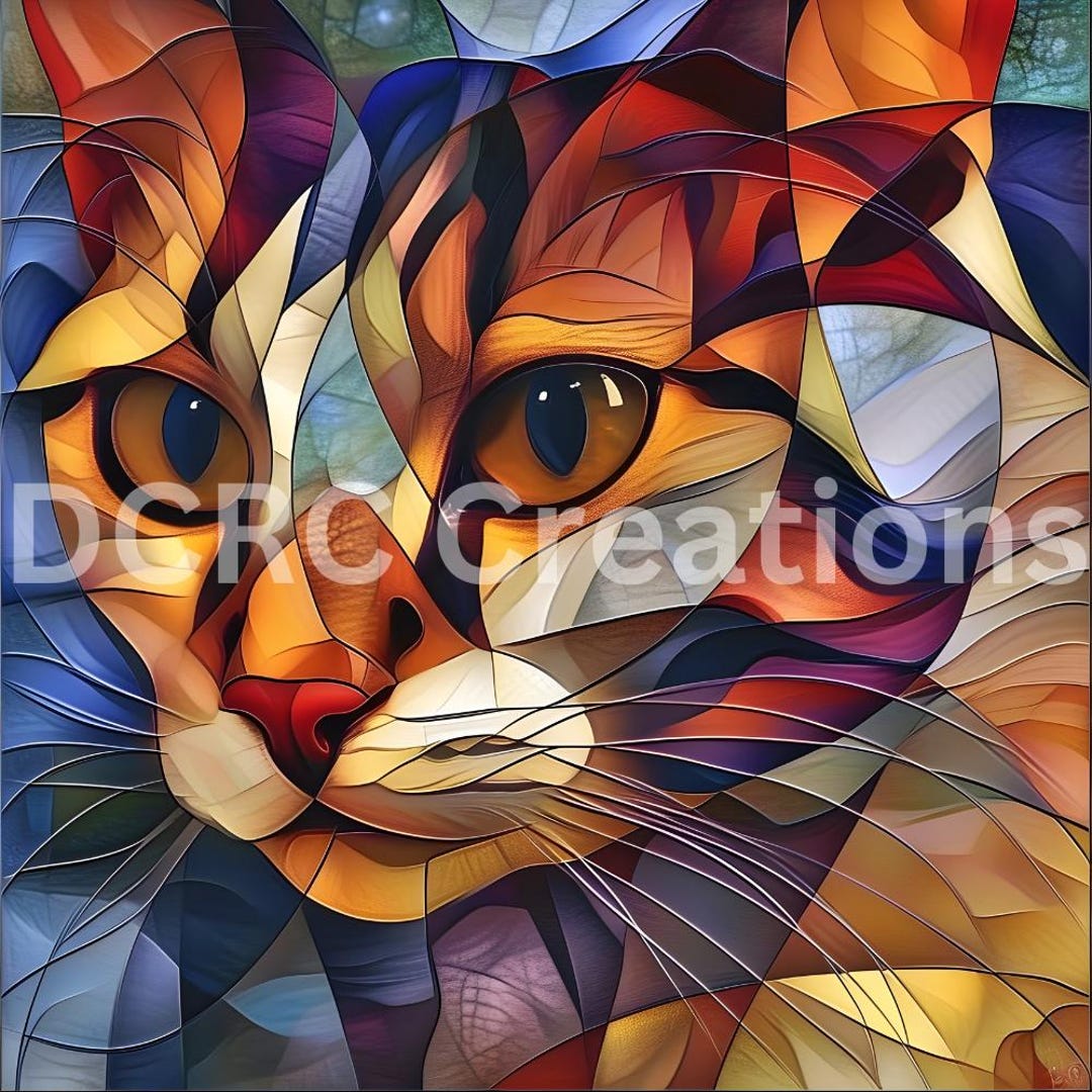 Cubism Art Abstract Cat Print/cubism Art-stained Glass Effect Cat Print ...