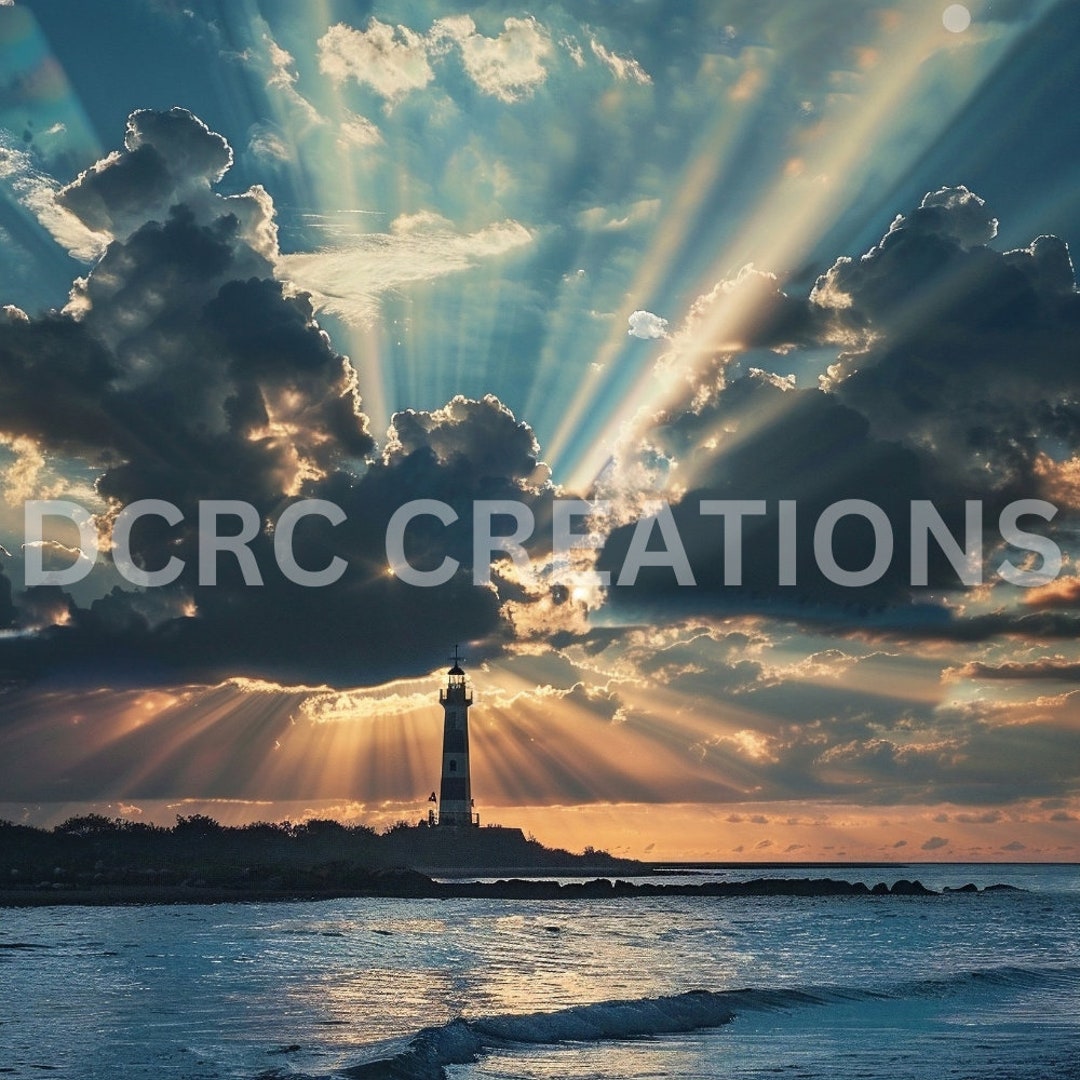 Stunning Photo of a Lighthouse at Sunset With Rays Print/ocean ...