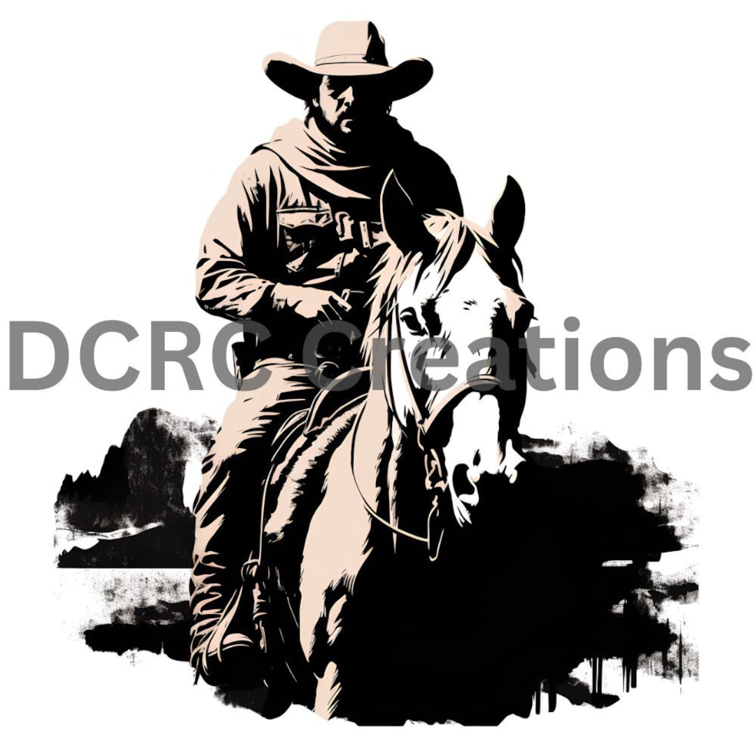 Black and White Stencil of a Cowboy/cowboy/horse/stencil - Etsy